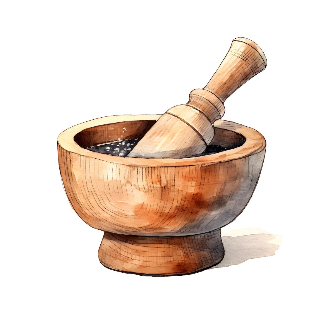 Wooden Mortar Clipart, Mortar Pestle Images, 10 Watercolor Clip Art ...