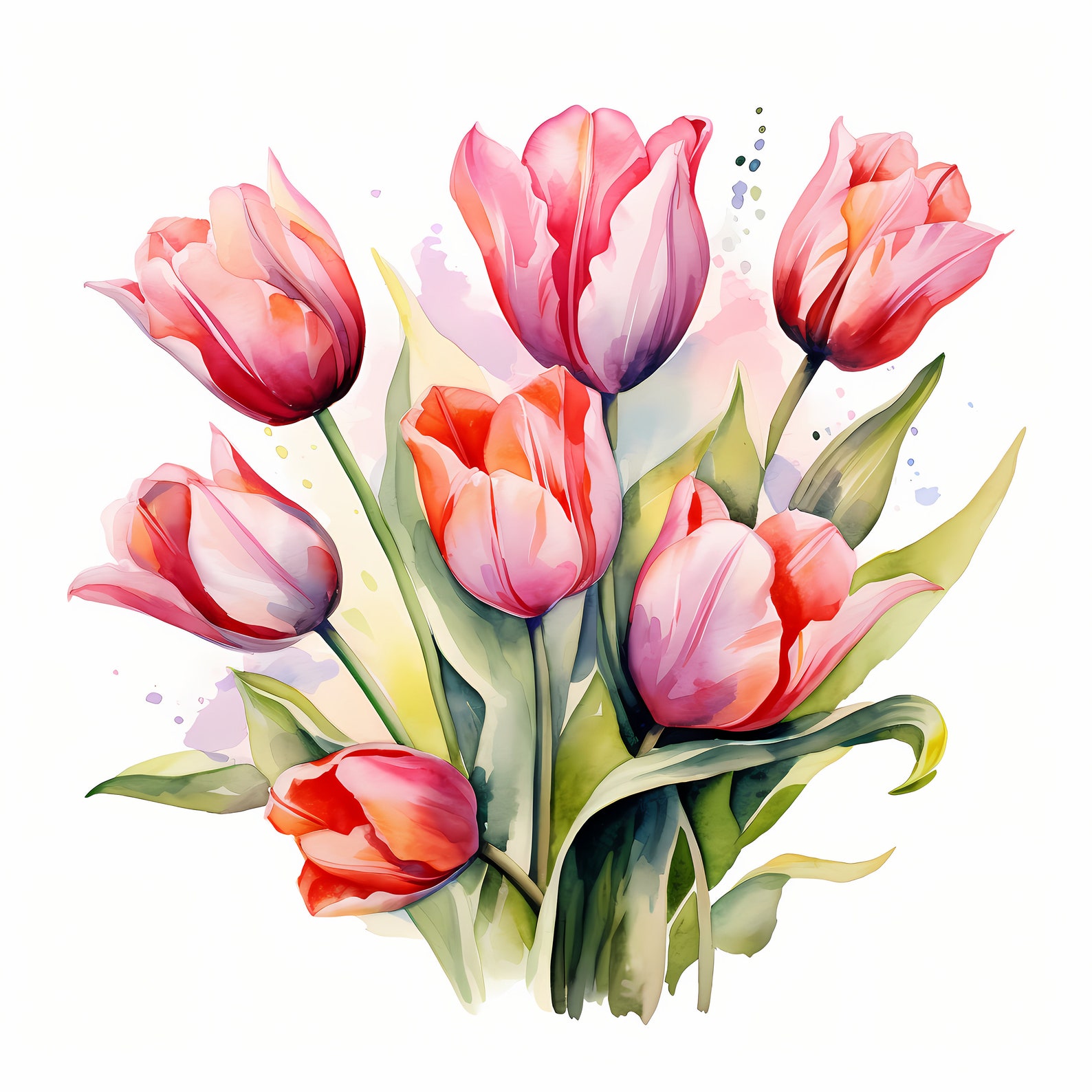 Tulips, Bouquet of Tulips, Spring Flowers Watercolor Clipart Set With ...