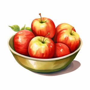 Apples Clipart, Bowl of Apples Images, 10 Watercolor Clip Art ...