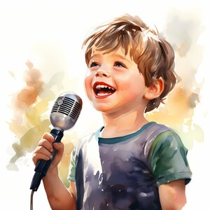 Child Singer Watercolor Clipart: Microphone Art (JPG Download) - Etsy