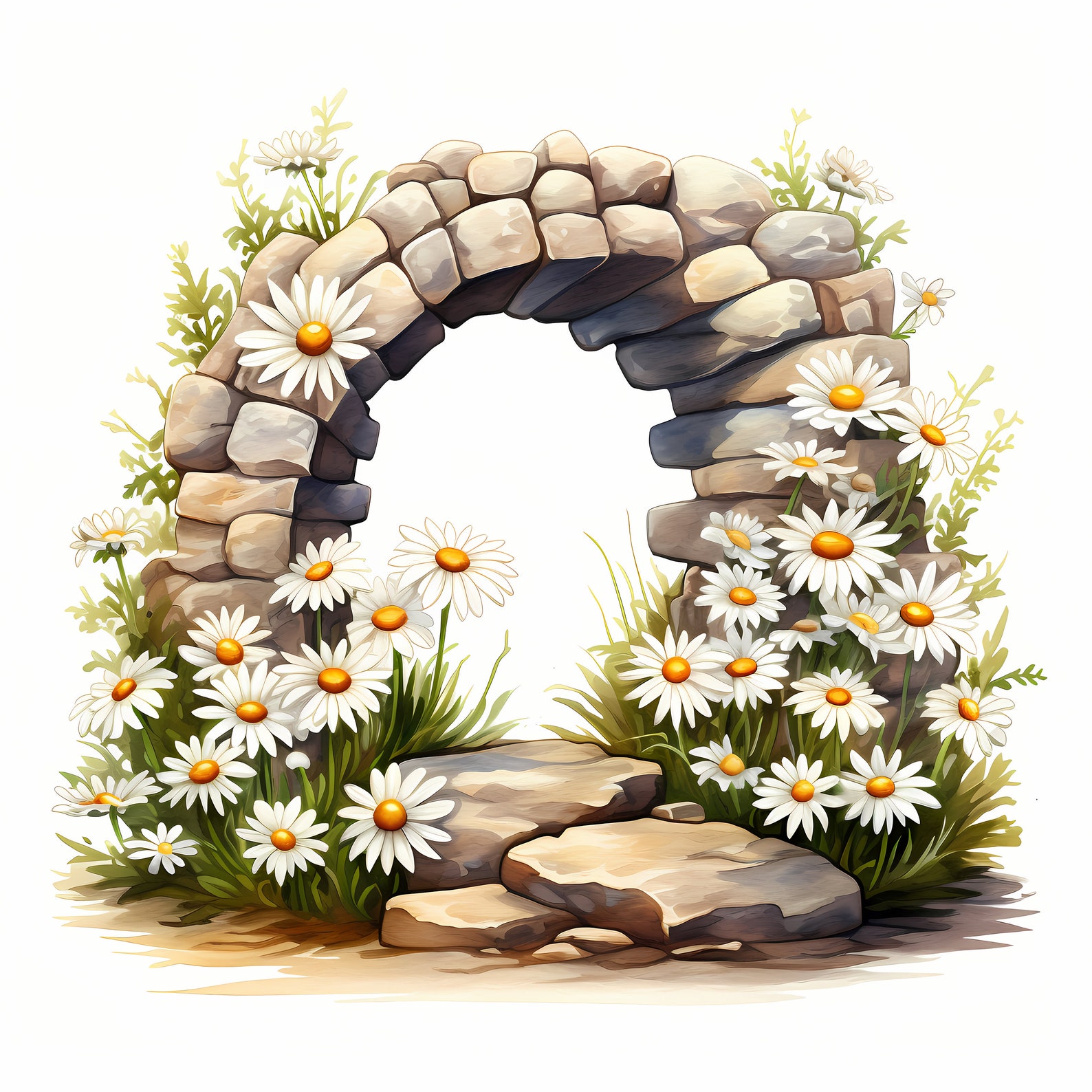 Stone Arch Clipart, Stone Arch With Flowers Images, 10 Watercolor Clip ...