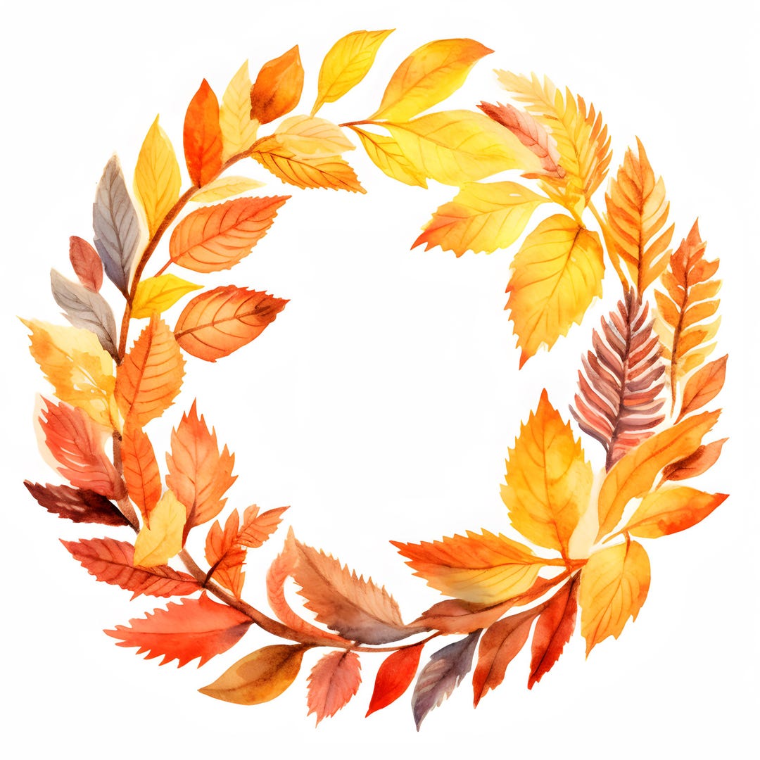 Leaves Wreath Clipart, Autumn Leaves Wreath Images, 10 Watercolor Clip ...