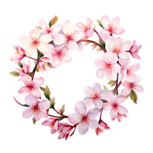 Cherry Wreath Clipart, Cherry Blossom Flowers Images, 10 Watercolor ...