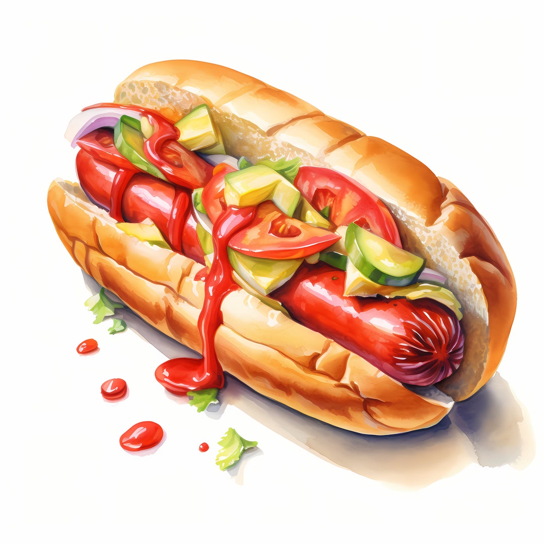 Hot Dog Clipart, American Hotdog, Fast Food Images, 10 Watercolor Clip ...