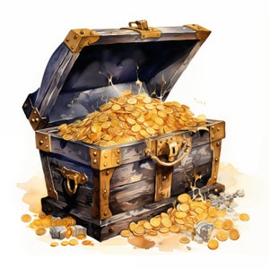 Treasure Chest Clipart, Pirate Treasure Images, 10 Watercolor Clip Art ...