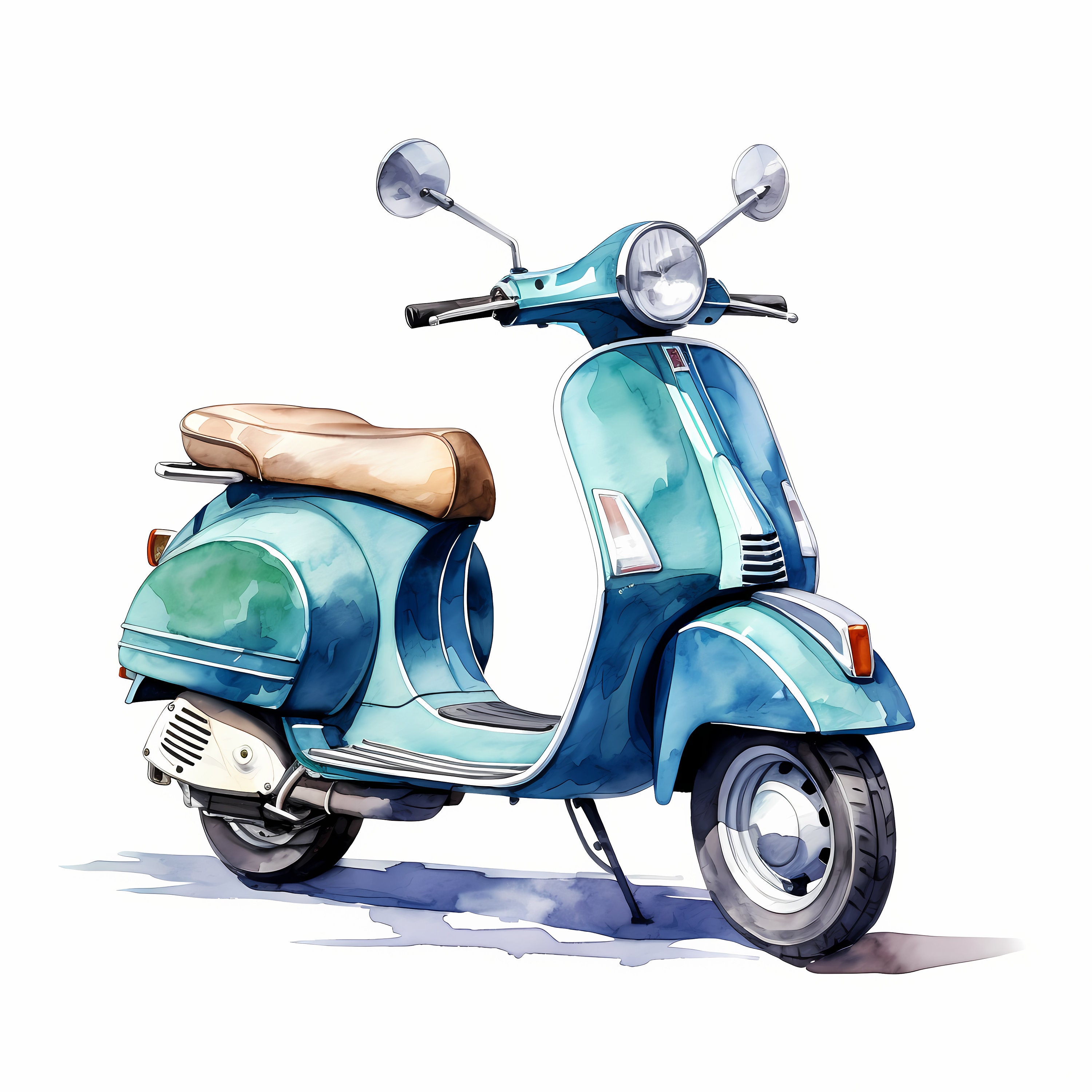 Scooter Clipart, Moped Images, 10 Watercolor Clip Art, Printable Jpgs ...