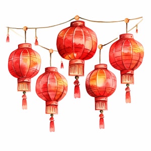 Chinese Lanterns Clipart, Lunar Year Lanterns Images, 10 Watercolor ...