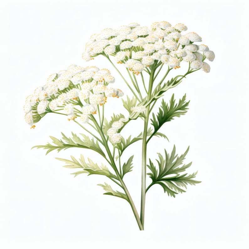 Yarrow Flowers Clipart, Wild Herb Images, 10 Watercolor Clip Art ...