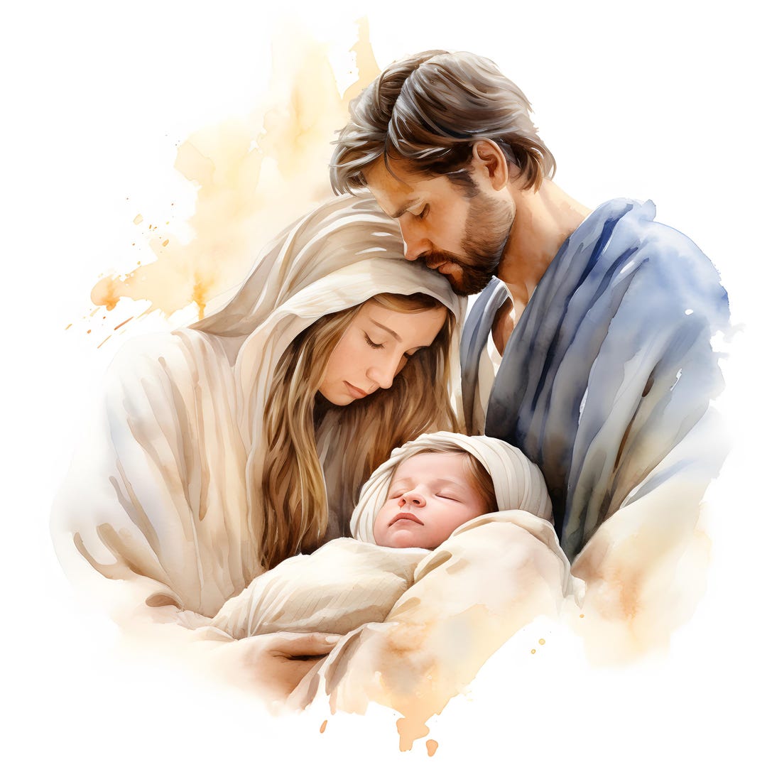 Baby Jesus Clipart, Jesus With Mary and Joseph Images, 10 Watercolor ...