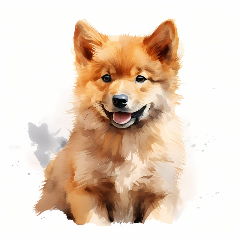 10 Finnish Spitz, Puppy Dog, Finnish Hunting Dog JPG, Watercolor ...