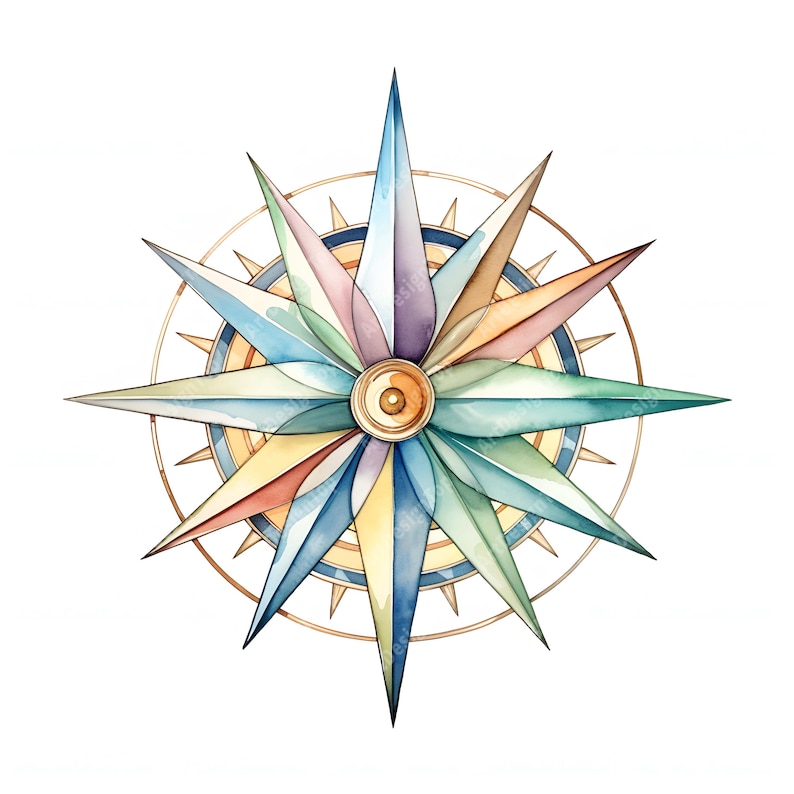 Watercolor Compass Rose Clipart: Nautical Wind Rose Images (jpgs ...