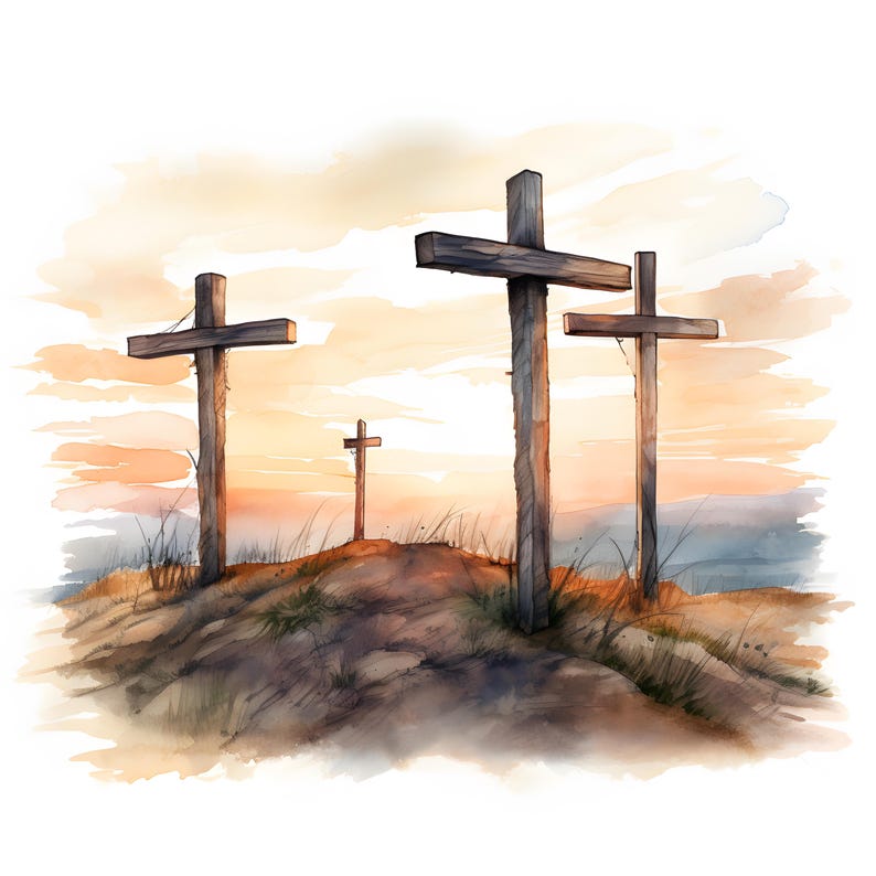 Watercolor Three Crosses Clipart: Sunset Scene (printable Jpgs) - Etsy