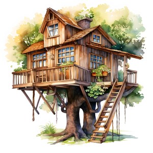 Treehouse Clipart, Children Tree House Images, 10 Watercolor Clip Art ...