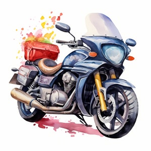 Motobike Clipart, Motorcycle Images, 10 Watercolor Clip Art, Printable ...