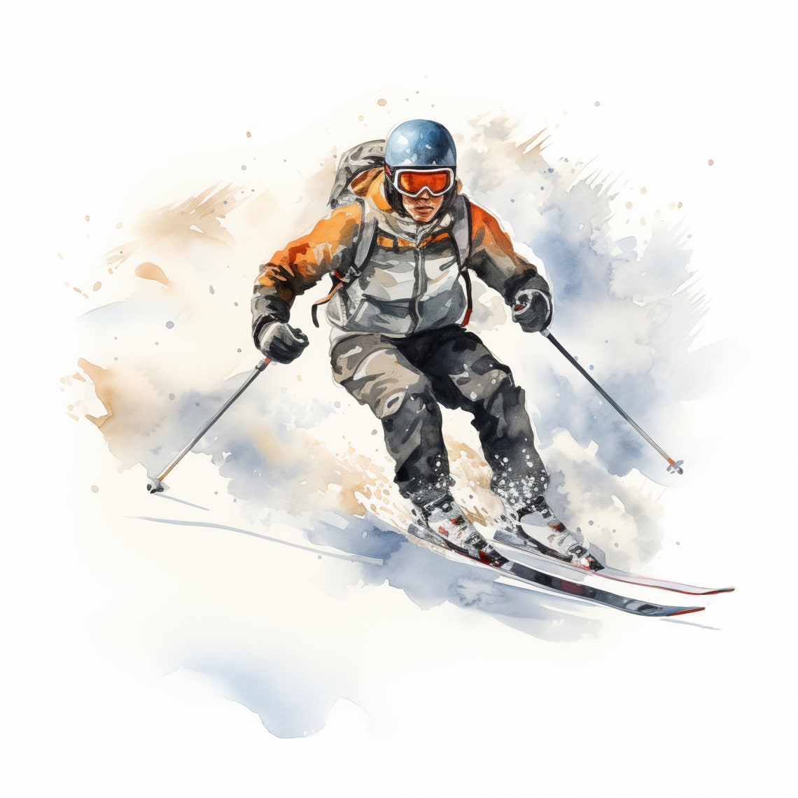 Watercolor Skiing Clipart: Winter Sports JPG Images (digital Download ...