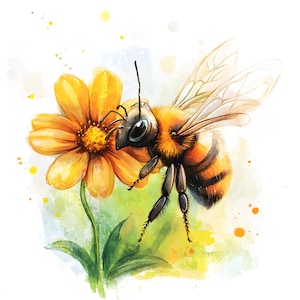 Watercolor Bee Clipart: Floral Bee Images for Commercial Use (jpgs) - Etsy