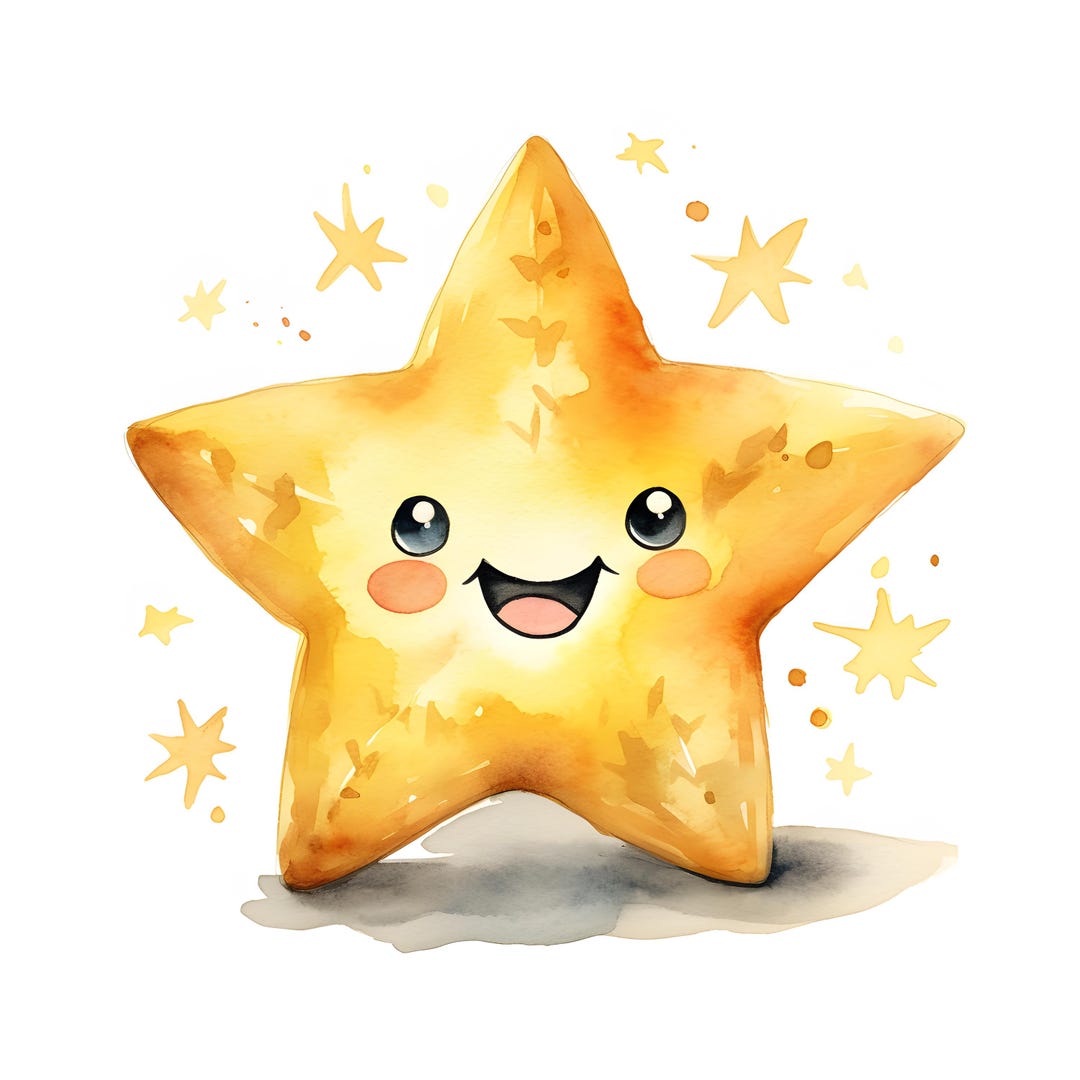 Star With Face Clipart, Cartoon Stars Images, 10 Watercolor Clip Art ...
