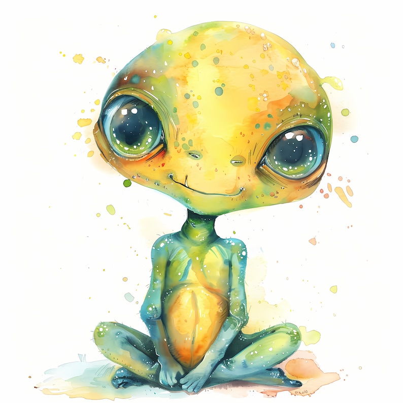 Alien Clipart, UFO, Green Aliens Images, 10 Watercolor Clip Art ...