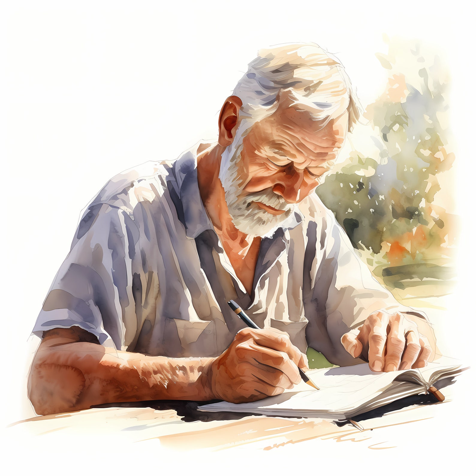 Man Writing Clipart, Writer Images, 10 Watercolor Clip Art, Printable ...