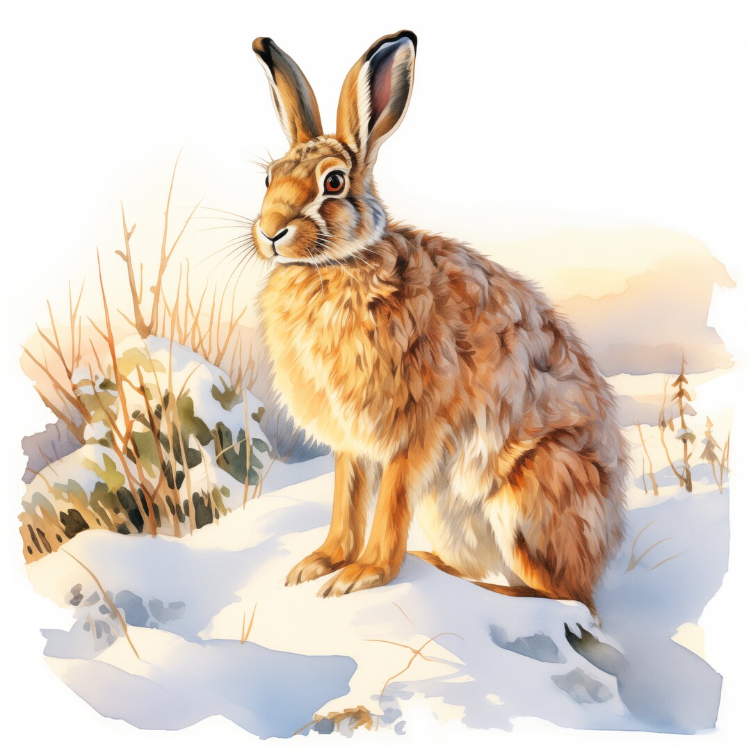 Snow Hare Clipart, Hare in Winter Images, 10 Watercolor Clip Art ...