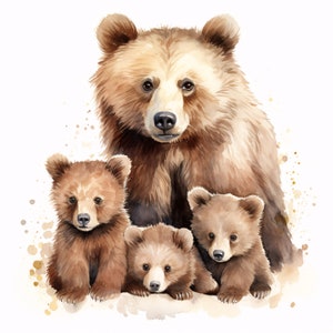 Bear Family Clipart, Mother Bear With Cubs Images, 10 Watercolor Clip ...