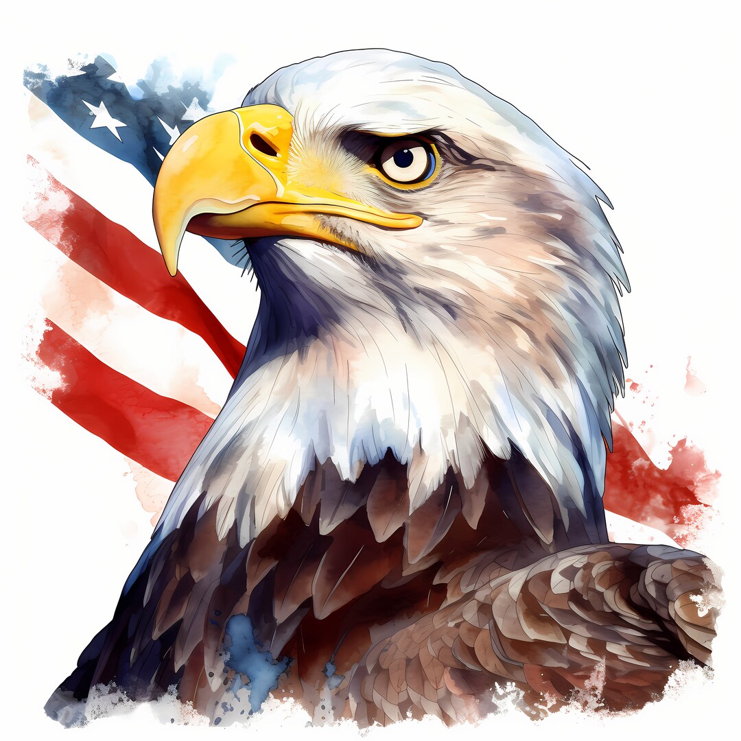 Eagle Clipart, Eagle With USA Flag Images, 10 Watercolor Clip Art, Printable Jpgs, Instant ...