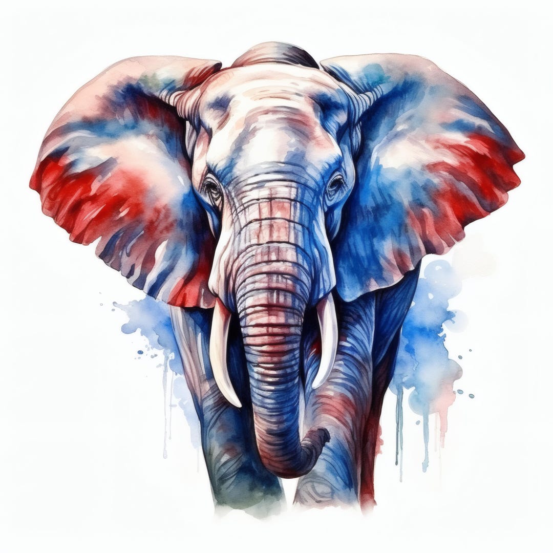 Patriotic Elephant Clipart, USA Elephant Images, 10 Watercolor Clip Art ...