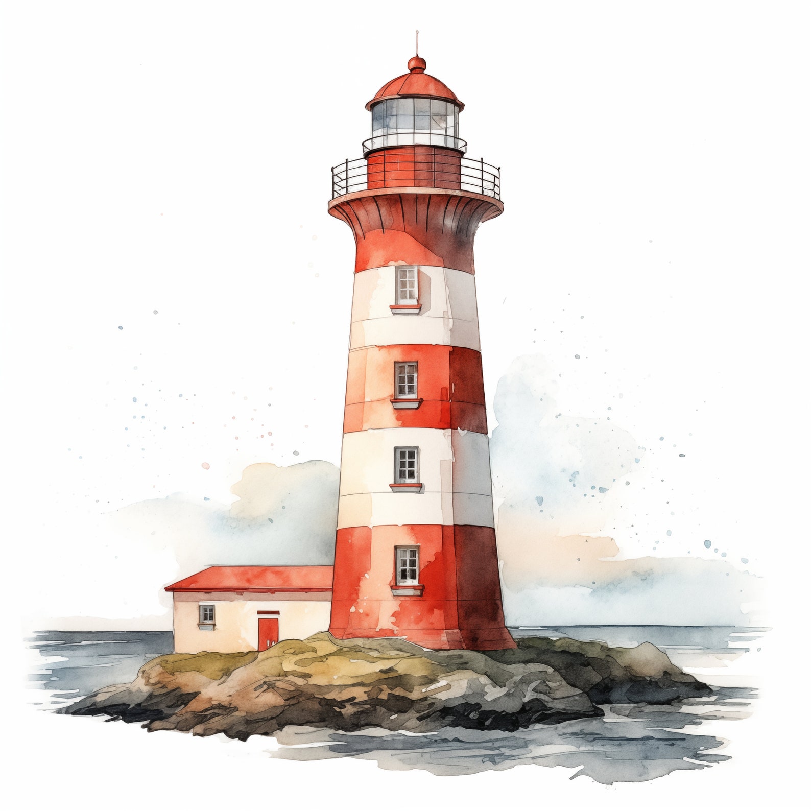 Watercolor Lighthouse Clipart: 10 Printable JPG Images (commercial Use ...