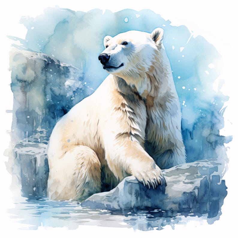 Polar Bear Clipart, Arctic Animal Images, 10 Watercolor Clip Art ...