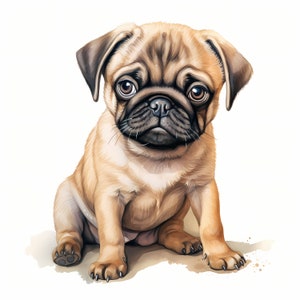 Pug Dog Clipart, Puppy Dog Images, 10 Watercolor Clip Art, Printable ...