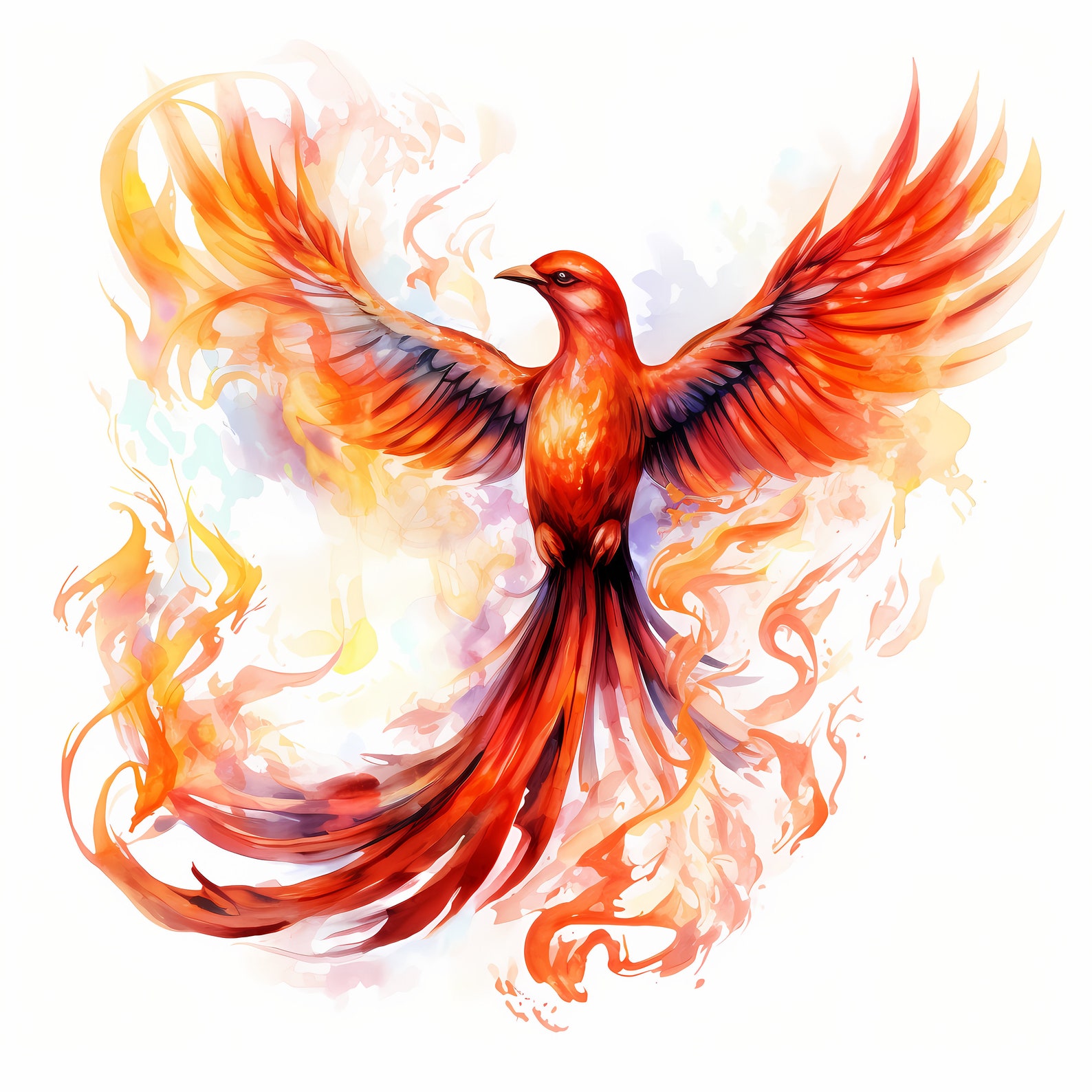 Phoenix Clipart, Fairytale Fire Bird Images, 10 Watercolor Clip Art ...