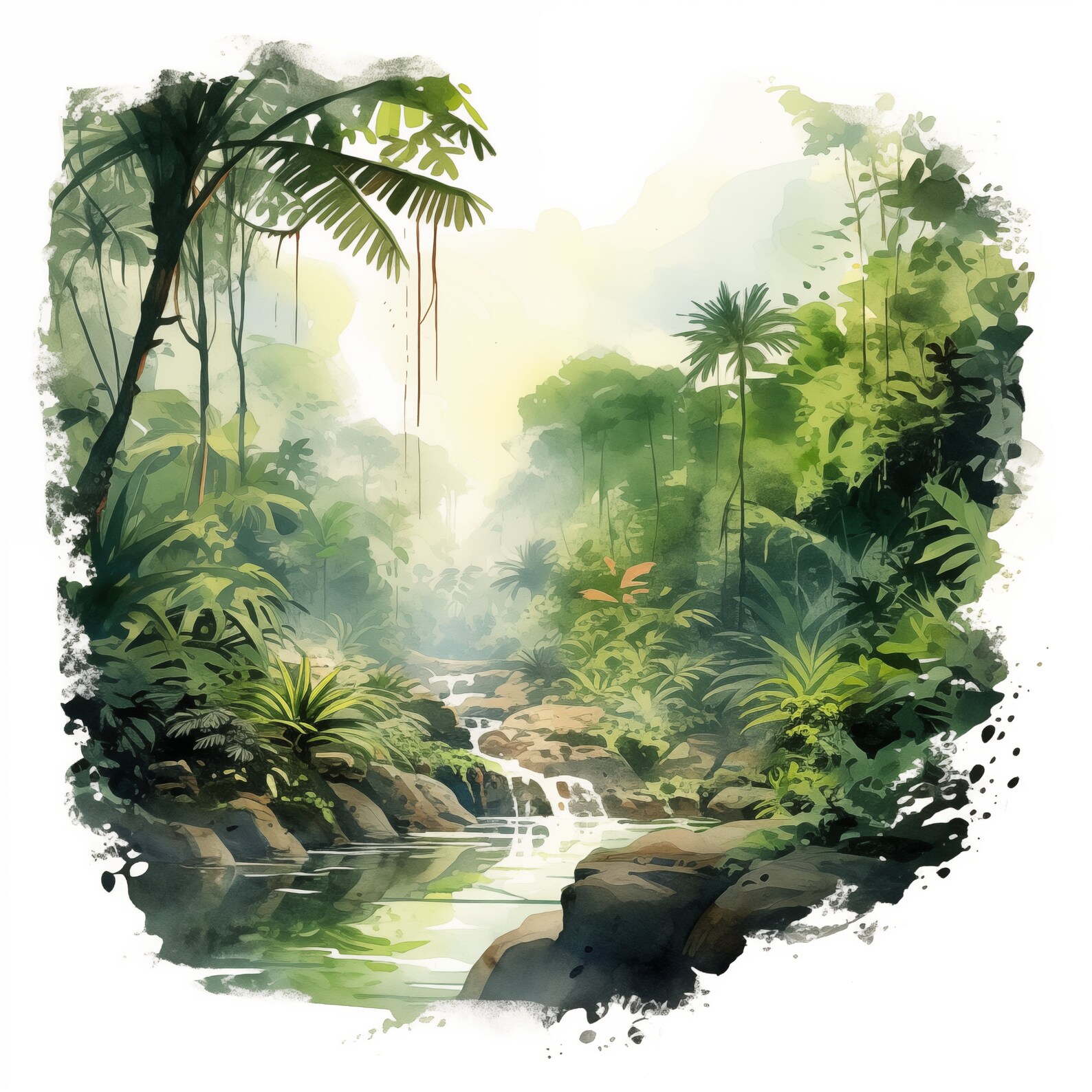 Watercolor Rainforest Clipart: Amazon Jungle Art (jpgs, Commercial Use ...