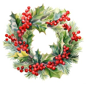 Christmas Wreath Clipart, Winter Holly Wreath Images, 10 Watercolor ...