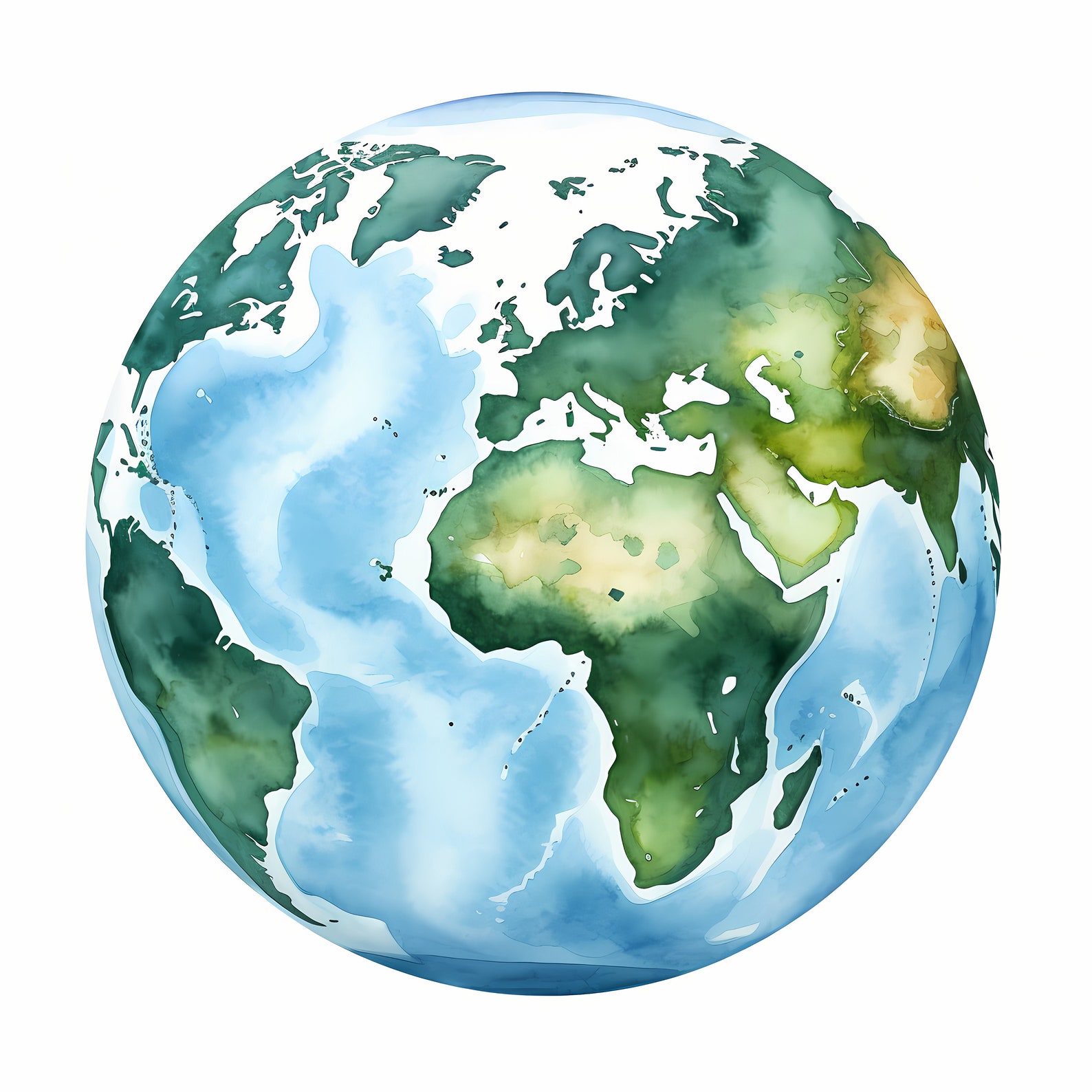 Map Globe Clipart, World Map Images, 10 Watercolor Clip Art, Printable ...