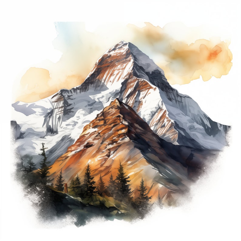 10 Mount Everest, Mountain Everest JPG, Watercolor Clipart, Printable ...