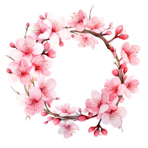 Cherry Wreath Clipart, Cherry Blossom Flowers Images, 10 Watercolor ...