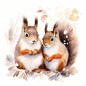 Squirrel Couple Clipart, Winter Squirrels Images, 10 Watercolor Clip ...