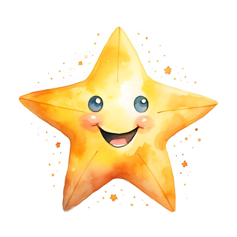 Star With Face Clipart, Cartoon Stars Images, 10 Watercolor Clip Art ...