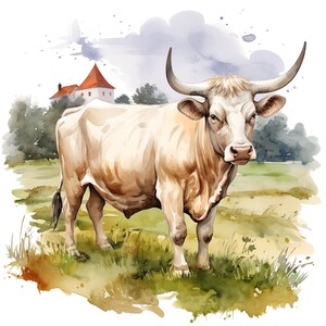Farm Bull Clipart, Bull Images, 10 Watercolor Clip Art, Printable Jpgs ...