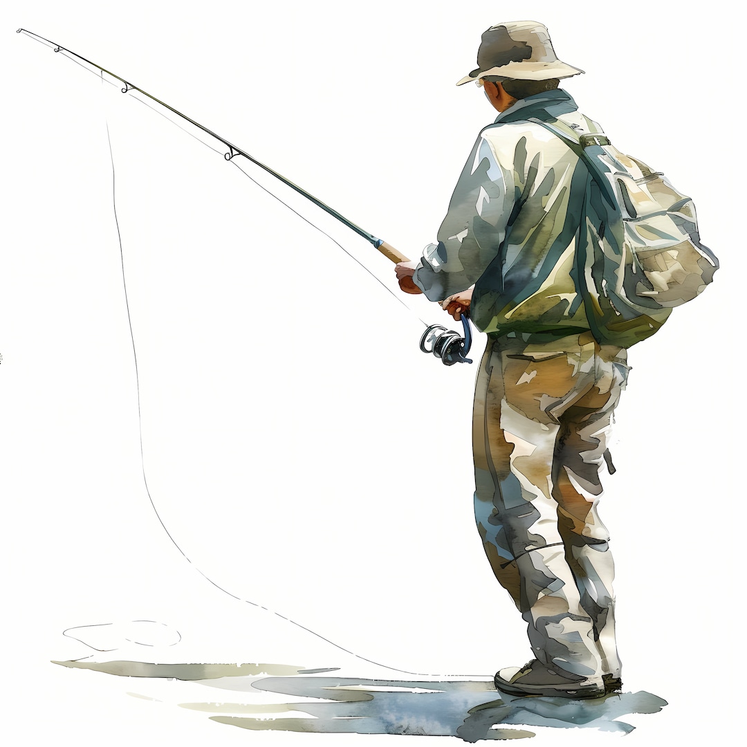 Fishing Clipart, Man Fishing Images, 10 Watercolor Clip Art, Printable ...