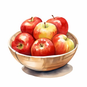 Apples Clipart, Bowl of Apples Images, 10 Watercolor Clip Art ...