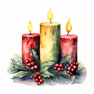 Candles Clipart, Christmas Candles Images, 10 Watercolor Clip Art ...