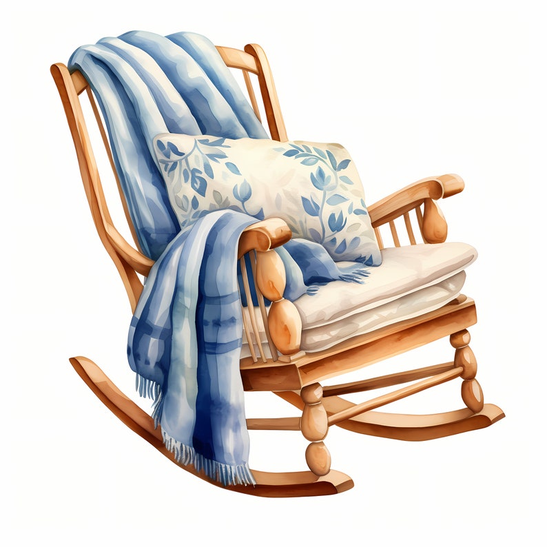 Watercolor Rocking Chair Clipart: Cozy Home Decor (jpgs) - Etsy