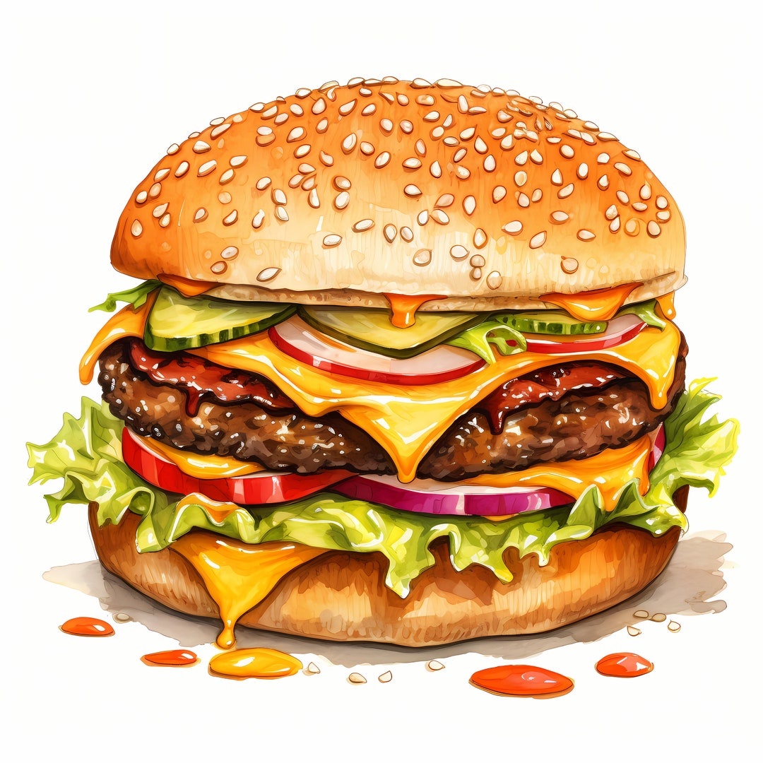Cheeseburger Clipart, Hamburger Images, 10 Watercolor Clip Art ...