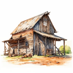 Old Barn Clipart, Rustic Farm Barns Images, 10 Watercolor Clip Art ...