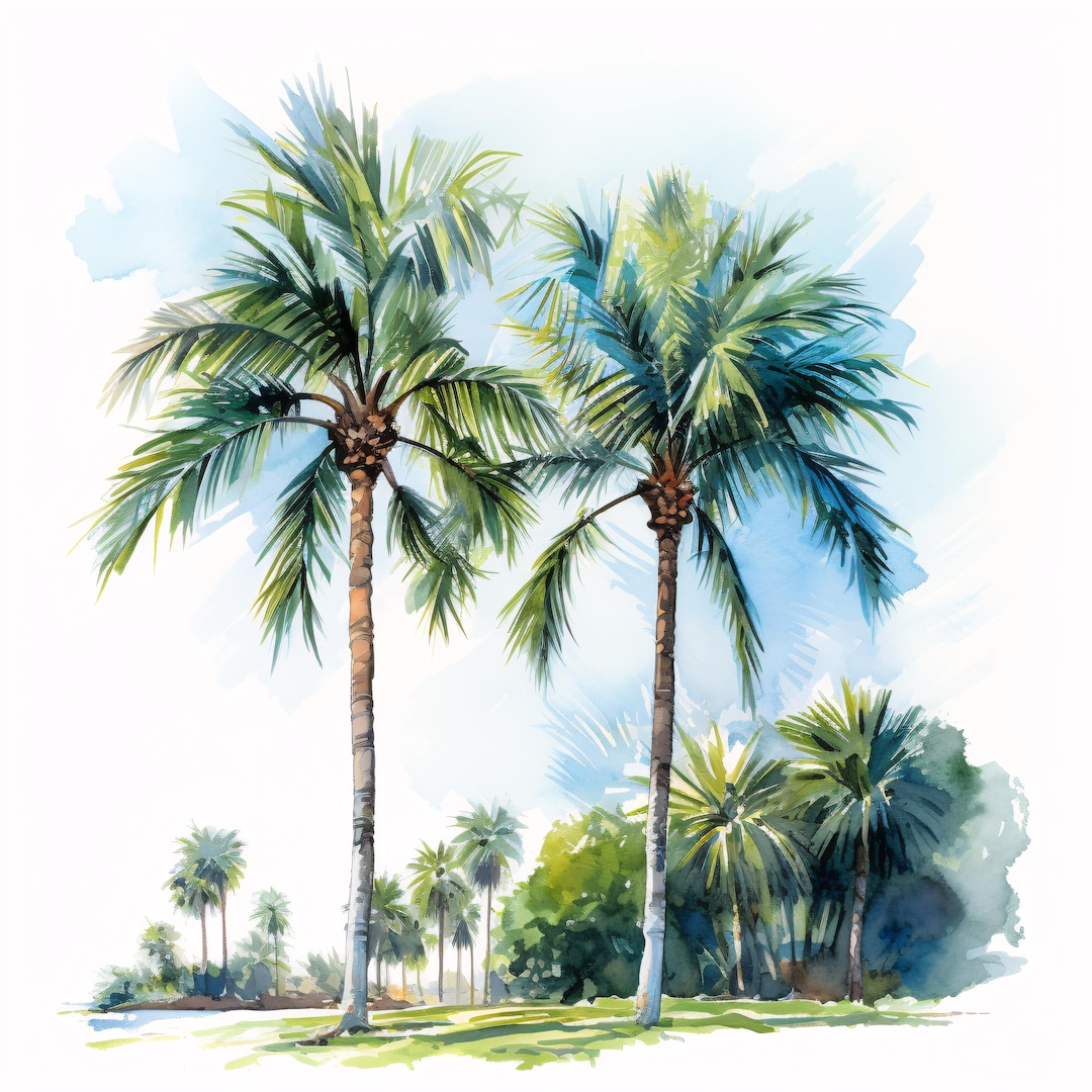 Palm Tree Clipart, Tropical Beach Images, 10 Watercolor Clip Art ...