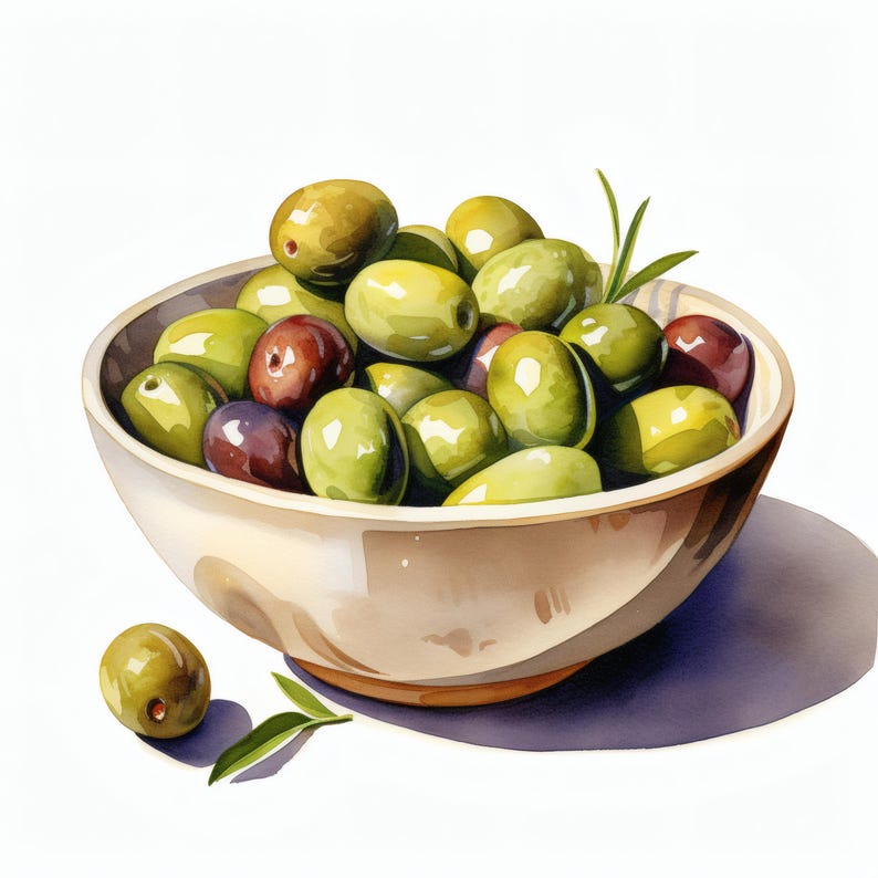 Olives Clipart, Olive Bowl Food Images, 10 Watercolor Clip Art ...