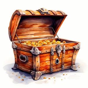 Watercolor Treasure Chest Clipart: Pirate Images (JPG Digital Download ...