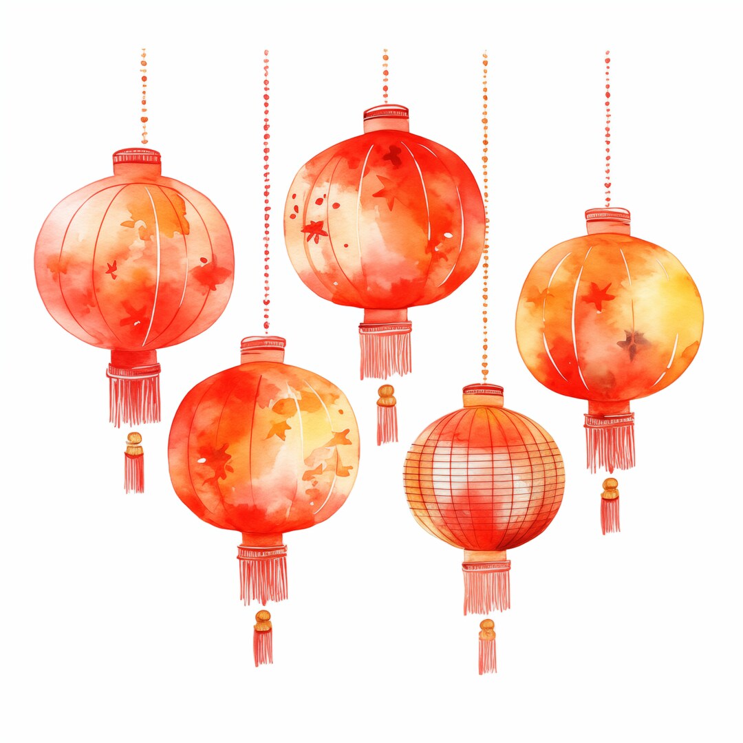 Chinese Lanterns Clipart, Lunar Year Lanterns Images, 10 Watercolor ...
