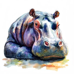 Hippo Clipart, Hippopotamus Images, 10 Watercolor Clip Art, Printable ...